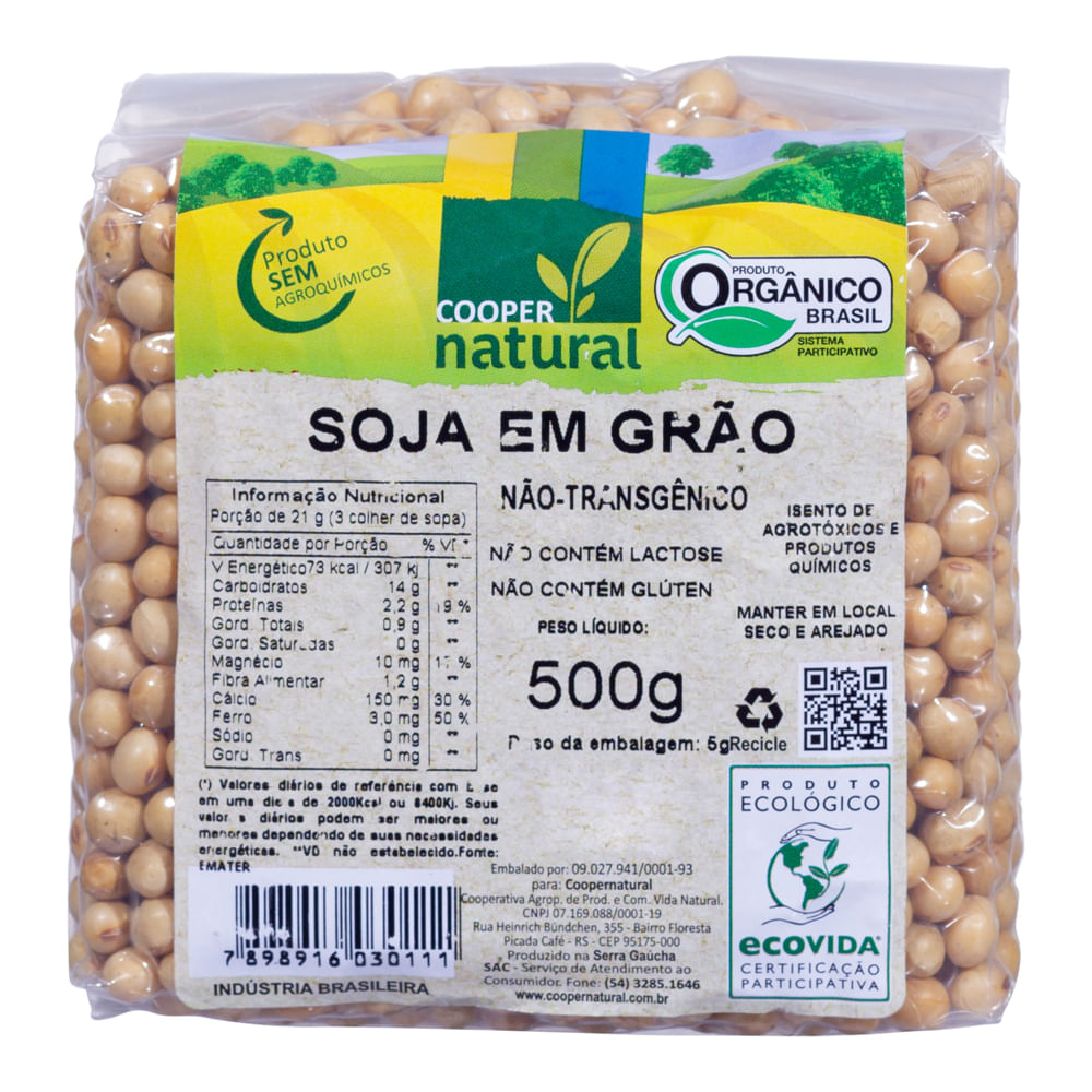 Soja Orgânica em Grãos Coopernatural 500g - Casa Santa Luzia