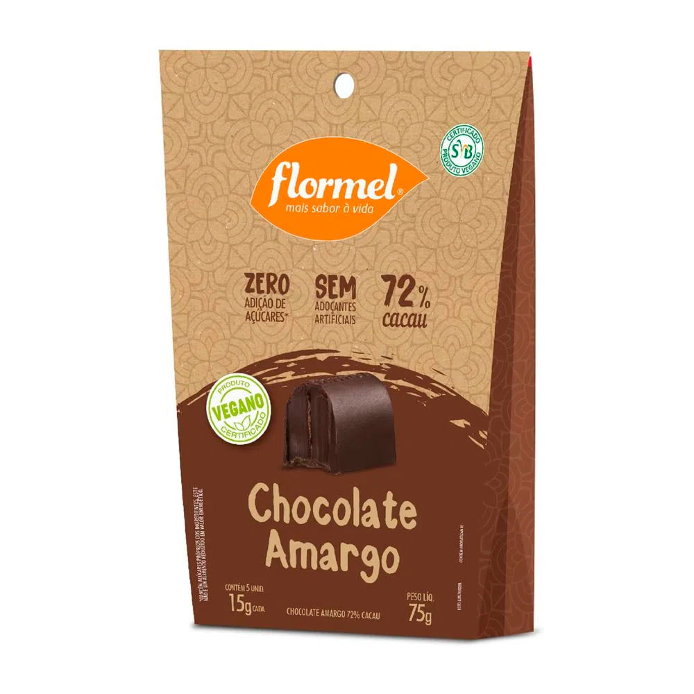 Bombom de Chocolate Amargo Vegano Flormel 75g - Casa Santa Luzia