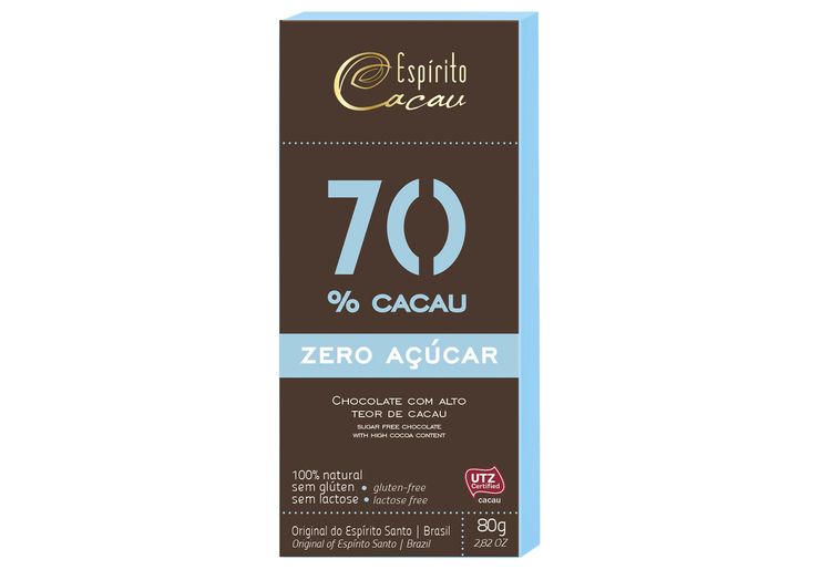Chocolate 70% Sem Açúcar Cacau Espírito Cacau 80g - Casa Santa Luzia