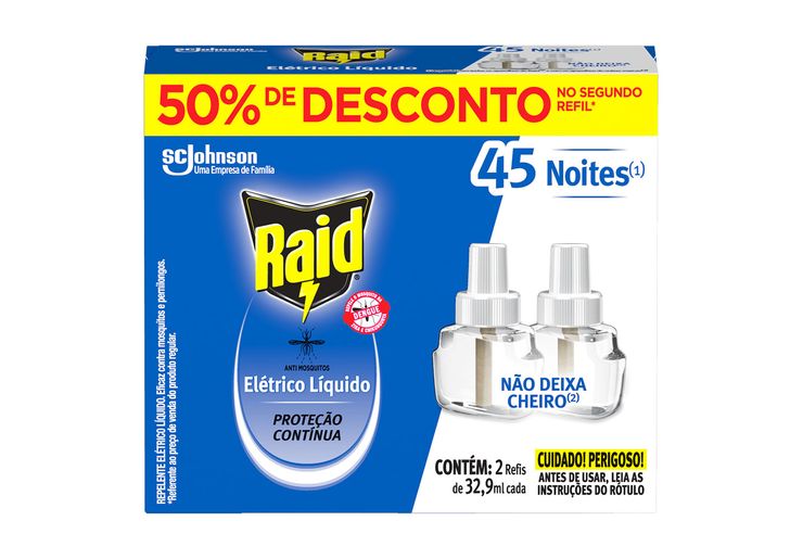 Inseticida Elétrico Líquido 45 Noites Raid 2 Unidades - Casa Santa Luzia